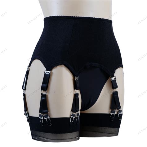 Luxallacki Stretchy 6 Straps Garter Belt With 12 Metal Claws For Women