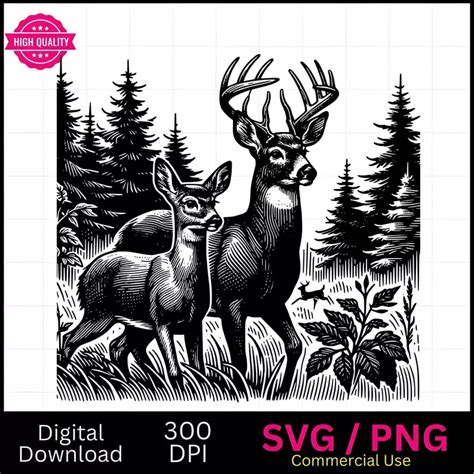 Buck And Doe Svg Clipart Whitetail Deer Hunting Vector Digital