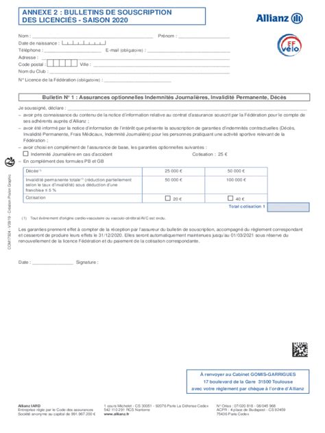 Fillable Online ANNEXE 2 BULLETINS DE SOUSCRIPTION DES Fax Email