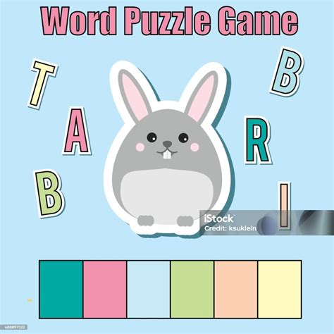 단어 퍼즐 화려한 코드와 어린이 교육 게임 올바른 순서 대로 문자를 놓습니다 어휘를 학습합니다 일치 하는 색상으로 편지 2 3 살에 대한 스톡 벡터 아트 및 기타 이미지