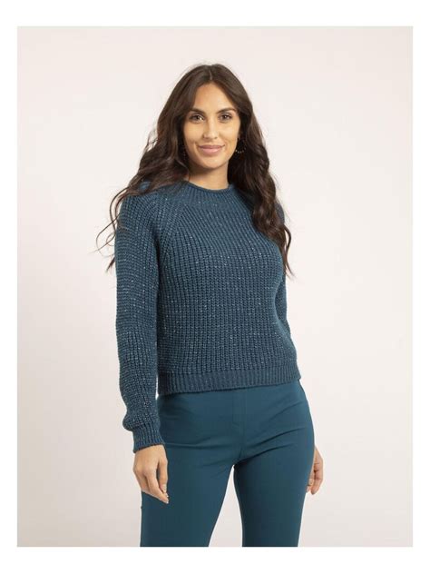 Pull Col Montant Lurex KAMPALA Bleu Canard Kiabi