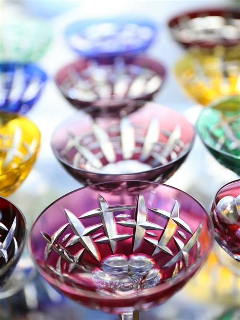 Eleven Crystal Multi Coloured Champagne Glasses European Antiques