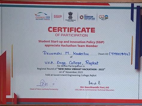 Devanshi Kadecha On Linkedin Hackathon Ssip Certification