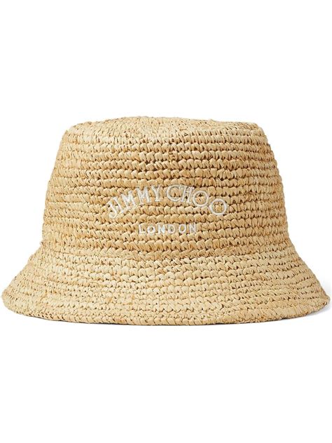 Jimmy Choo Atena Embroidered Logo Raffia Hat In Nude Modesens