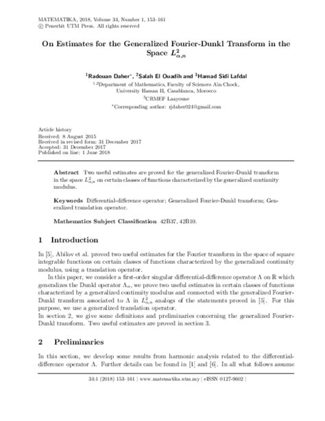 Pdf On Estimates For The Generalized Fourier Dunkl Transform In The Space L2