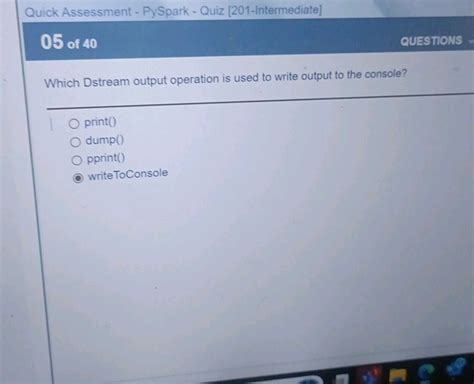 Quick Assessment PySpark Quiz StudyX