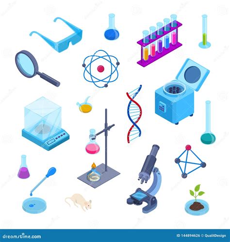 Science Lab Chemistry Research Vector 3d Isometric Symbols Isolated Flat Icons Set Laboratory