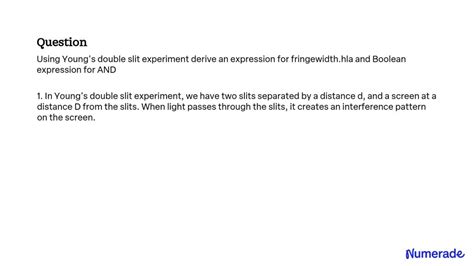Solved Using Youngs Double Slit Experiment Derive An Expression For