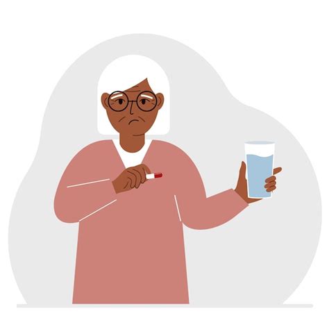 Premium Vector A Woman In One Hand Holds Medicine Or A Pill In