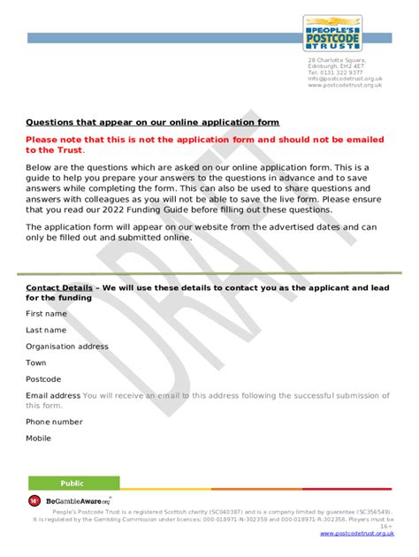 Apply For A Grantpeoples Postcode Trust Doc Template Pdffiller