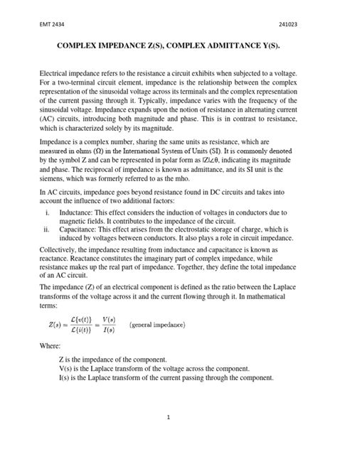 Complex Impedance And Admittance 241023 Pdf Electrical Impedance