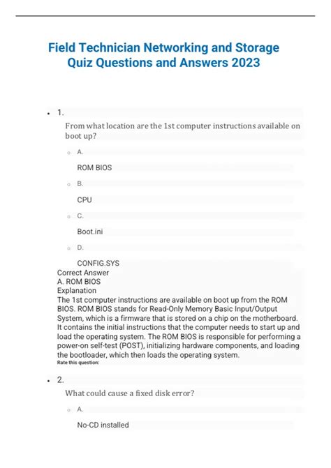 field technician networking and storage quiz questions and answers 2023 field technician