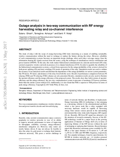 Pdf Outage Analysis In Two Way Communication With Rf Energy