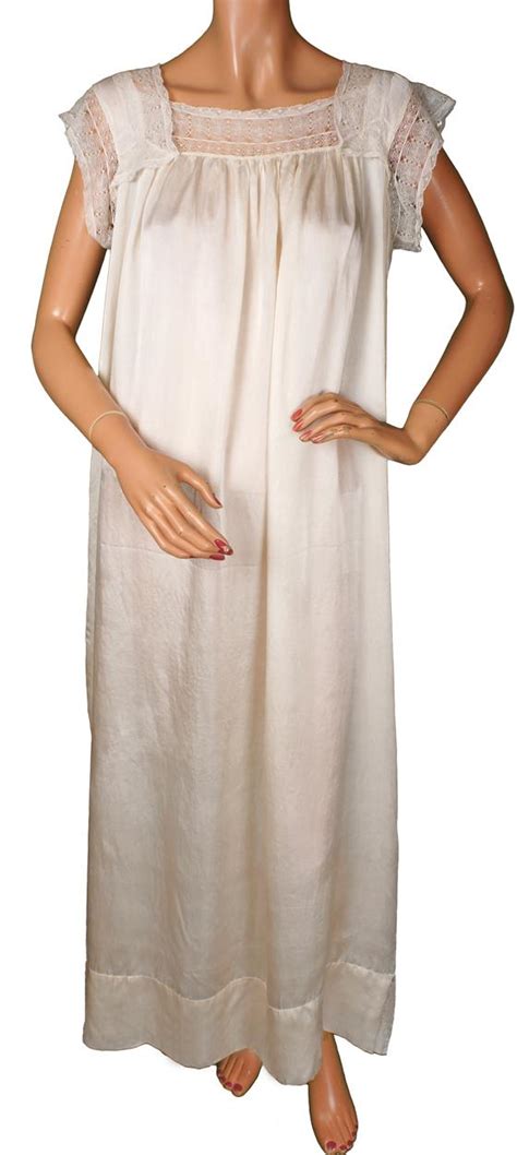 Antique Nightgown Silk And Lace Edwardian Era Nightie From Poppysvintageclothing On Ruby Lane