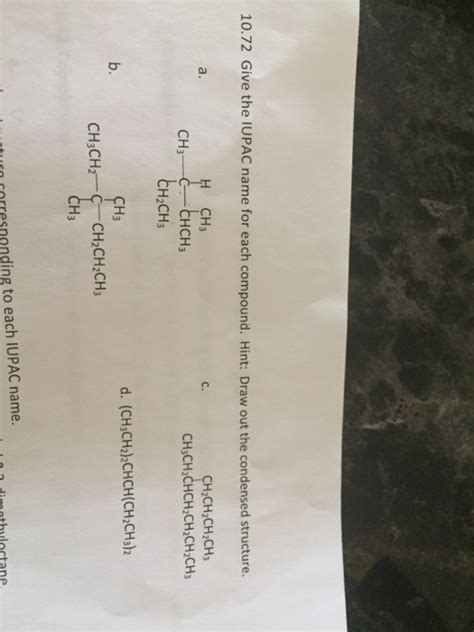 solved give the iupac name for each compound hint draw out