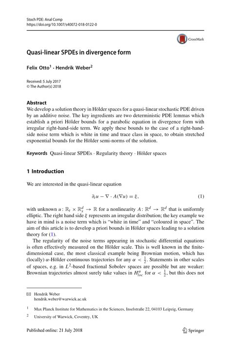 Pdf Quasi Linear Spdes In Divergence Form