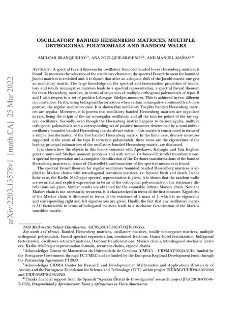 Pdf Oscillatory Banded Hessenberg Matrices Multiple Orthogonal