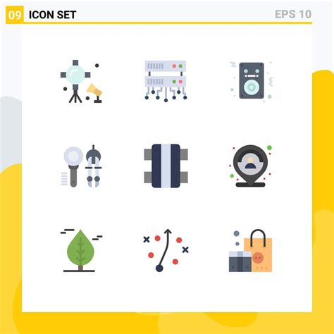 Set Of 9 Vector Flat Colors On Grid For Fun Tool Audio Compass Search Editable Vector Design