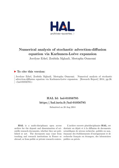 Pdf Numerical Analysis Of Stochastic Advection Diffusion Equation Via