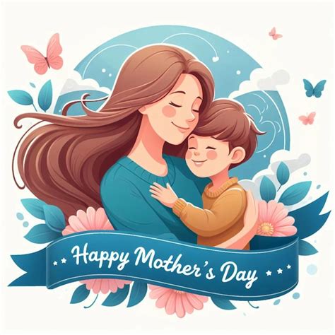 Poster De Feliz Día De La Madre Para Una Madre Y Su Hijo Vector Premium
