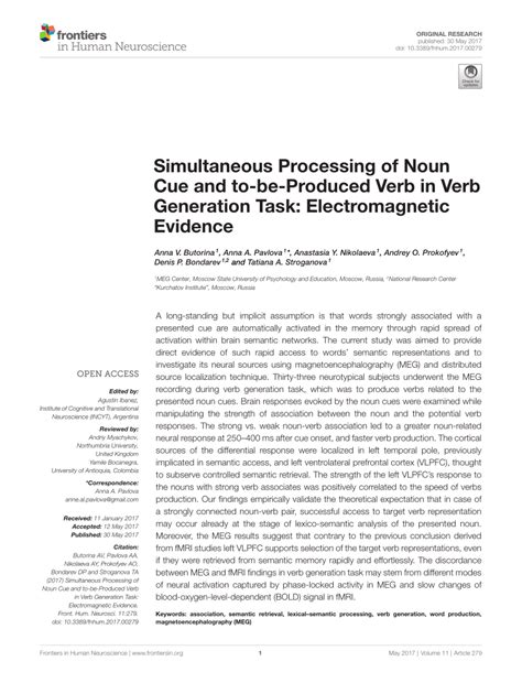 Pdf Simultaneous Processing Of Noun Cue And To Be Produced Verb In