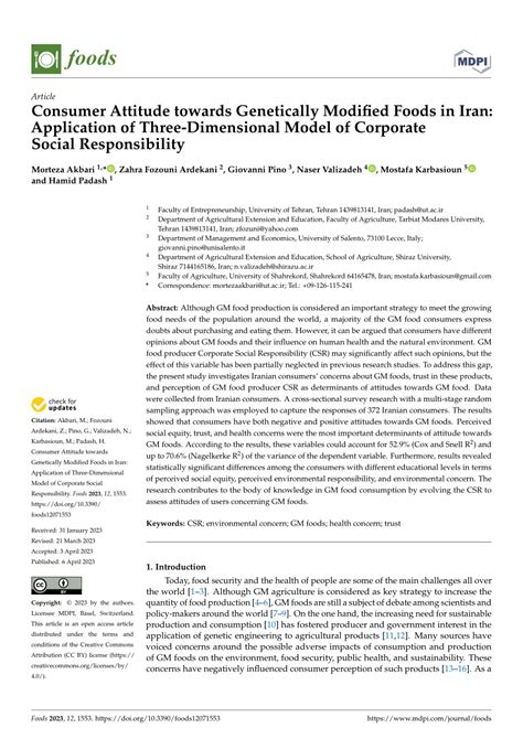 Pdf Consumer Attitude Towards Genetically Modified Foods In Iran