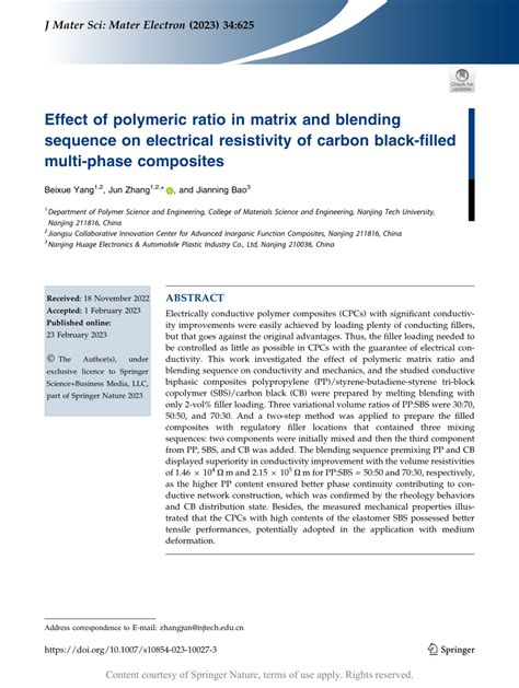 Effect Of Polymeric Ratio In Matrix And Blending Sequence On Electrical Resistivity Of Carbon