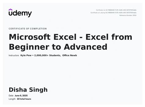 Excel Udemycertificate Microsoftexcel Skilldevelopment Disha Singh