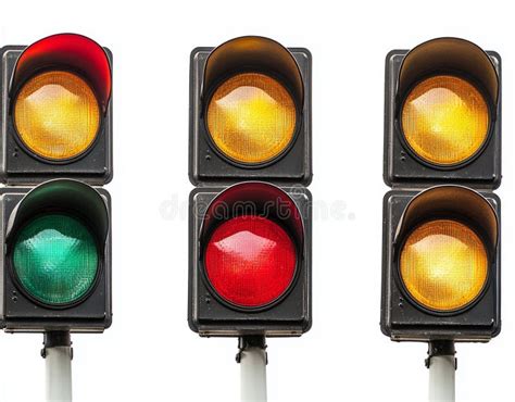 Vertical Traffic Lights With Red Yellow And Green Signals Cut Out