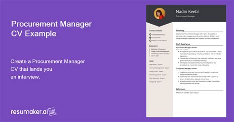 Procurement Manager CV Examples Template 20 Tips