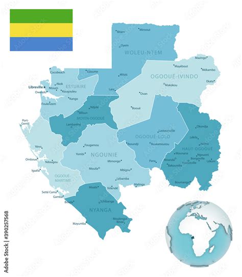Poster Gabon Administrative Blue Green Map With Country Flag And