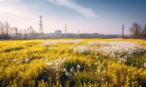 Centrale Nucleare Con Campo Giallo E Cielo Blu Costruita Con Aria