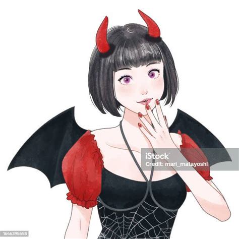 Devil Costume Illustration Of A Woman In Watercolor Stock Illustration
