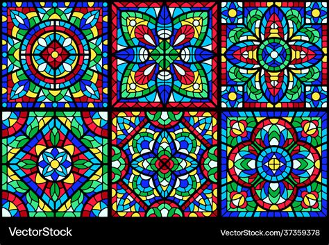 Stained Glass Window With Colored Piece Royalty Free Vector