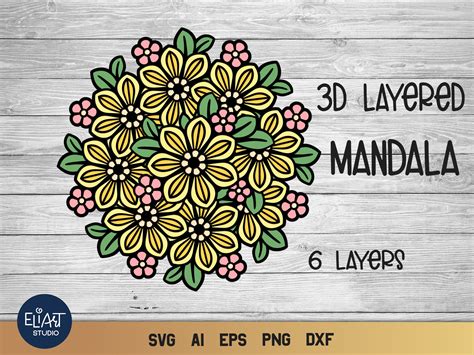 3d Layered Floral Mandala Svg Floral Wreath Svg Mandala Cut Etsy