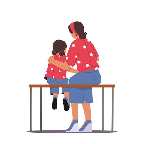 Mère Et Fille Aimante étreignant Assis Sur Un Banc Vue Arrière Maman Et