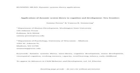 Pdf Applications Of Dynamic System Theory To Cognition … Publication