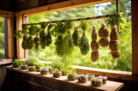Premium Ai Image Diy Herb Drying Rack Made From Repurposed Materials Created With Generative Ai