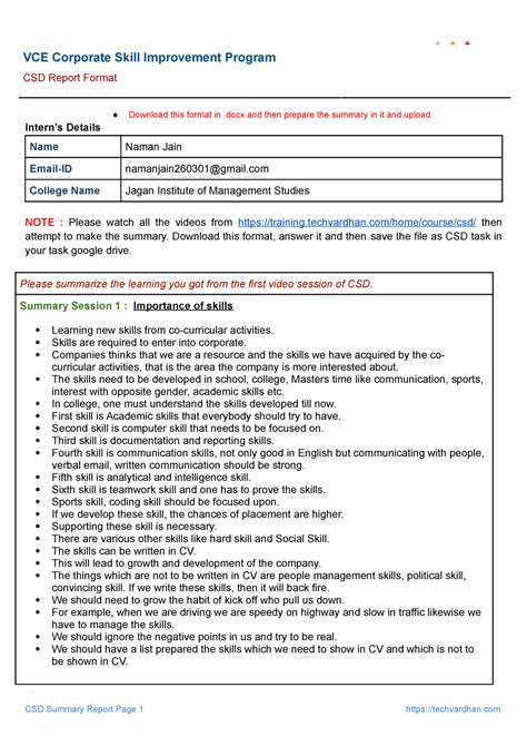 Copy Of Csd Task Format For Assignment Csd Report Format Download