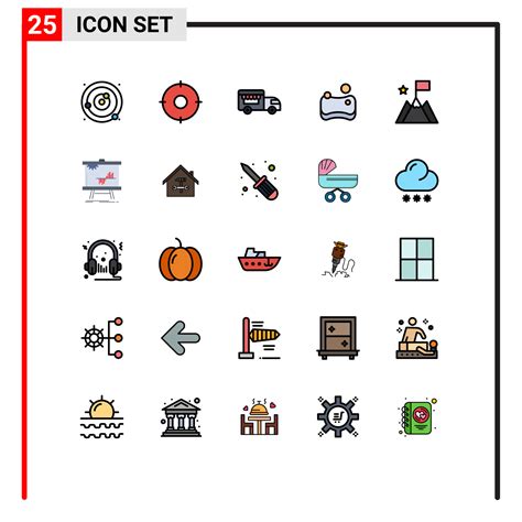 Editable Vector Line Pack Of 25 Simple Filled Line Flat Colors Of Success Achievement Target