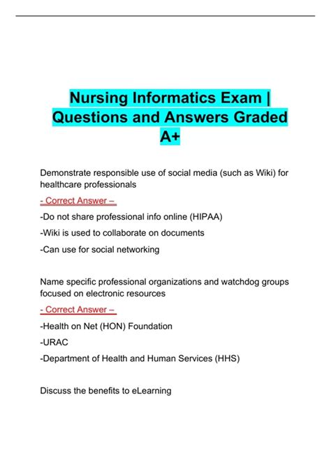 Nursing Informatics Exam Questions And Answers Graded A Wgu D220