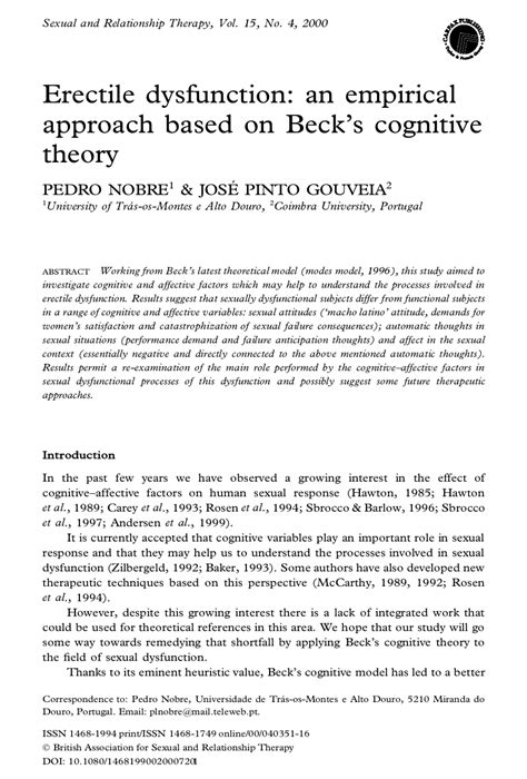 Pdf Erectile Dysfunction An Empirical Approach Based On Becks