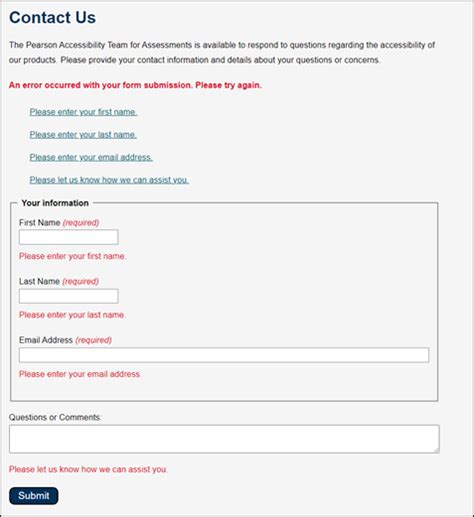 Error Handling With Wai Aia Developers Reference Library Accessible Assessments Pearson