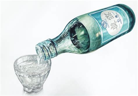 소주 소주잔 소주병 개체묘사 투명체 짠강서 천년의미소 젠탱글 패턴 그림 예술 디자인