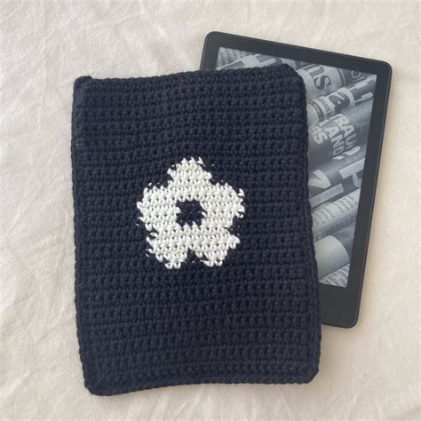 Black And White Flower Crochet Kindle Ereader Cover Etsy