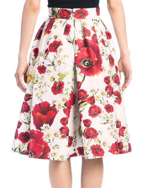 Lyst Dolce Gabbana Pleated Floral Print Skirt In Red