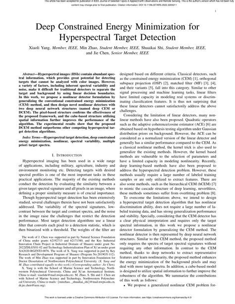 Pdf Deep Constrained Energy Minimization For Hyperspectral Target