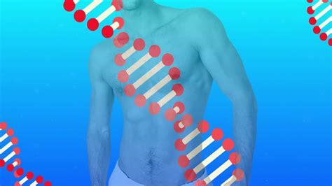 Animation Of D Dna Strands Spinning Over White Midsection Of Naked Man Premium Stock Video Footage
