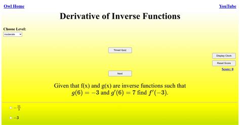 derivative of inverse functions