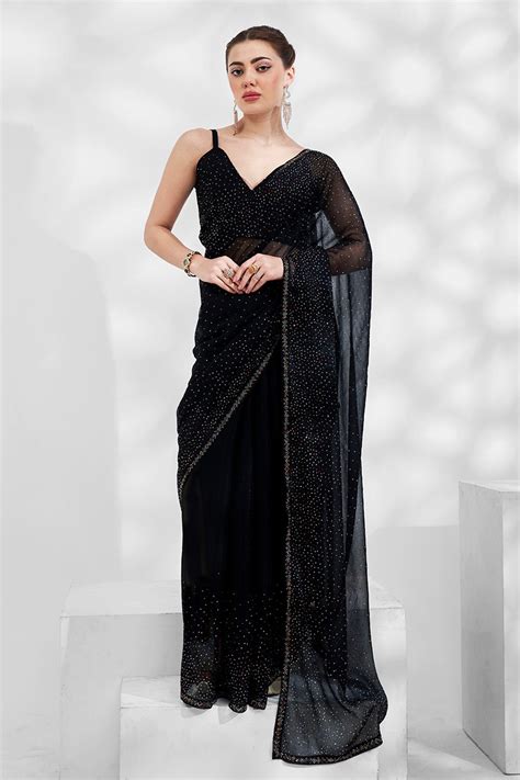 Buy Black Chiffon Saree With Blouse Piece Online Karagiri